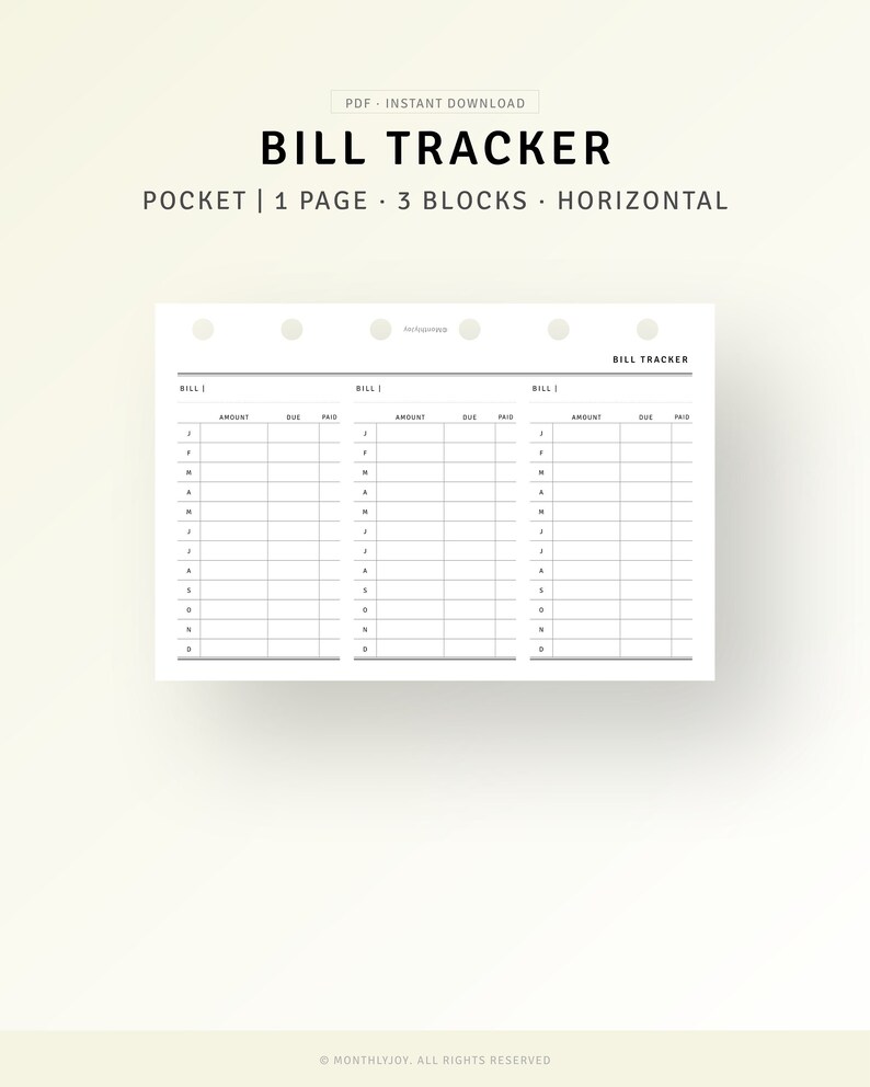 Bill Organizer Printable Pocket Planner Inserts Monthly - Etsy