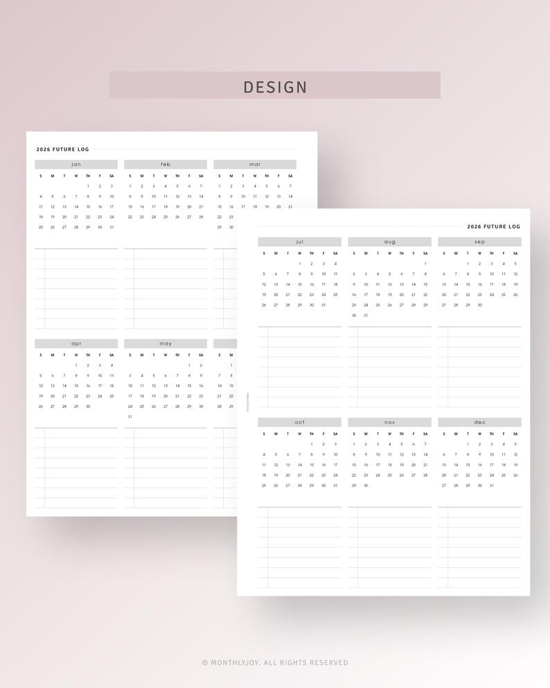 2026 Future Log Printable HP Classic Planner Inserts, Yearly Overview ...