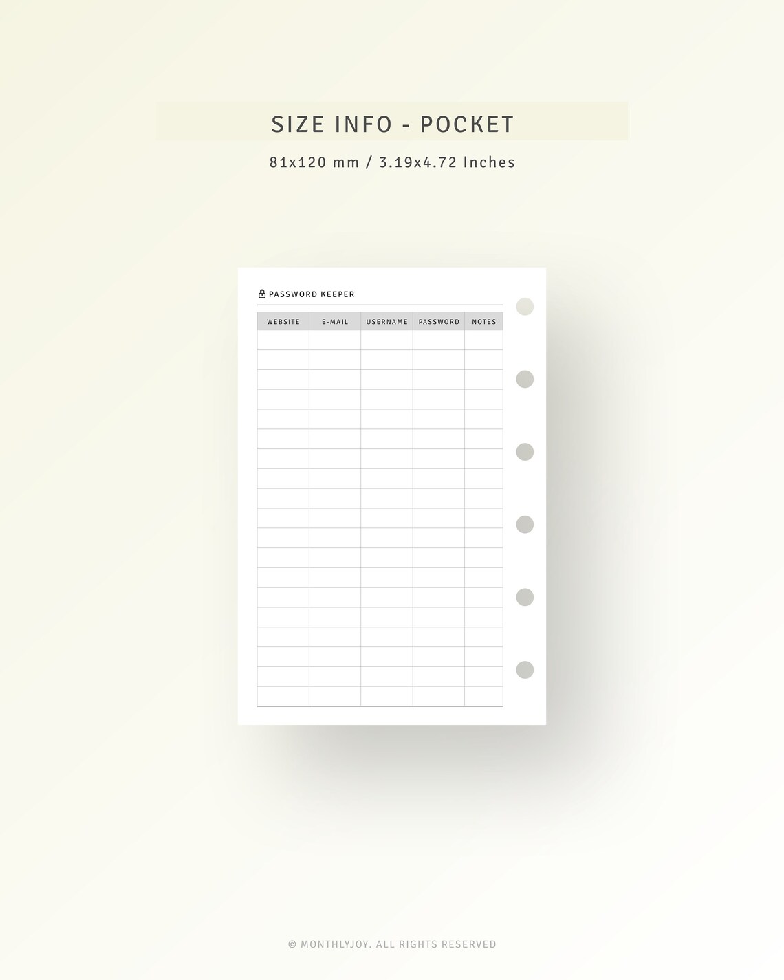 Password Tracker Printable Pocket Size Inserts Password Log | Etsy