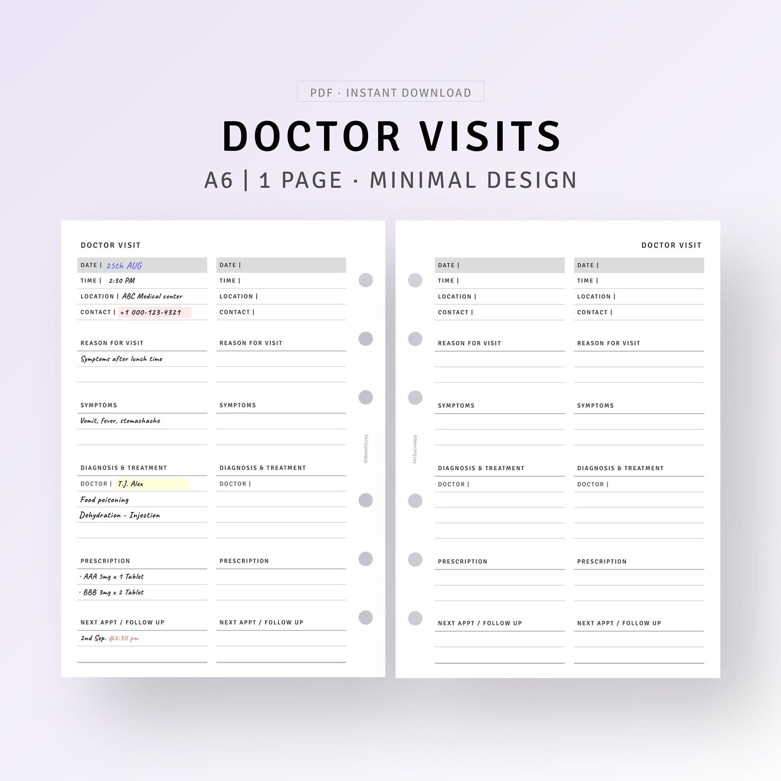 Doctor Visits Log A6 Inserts Printable Doctor Appointments Planner ...