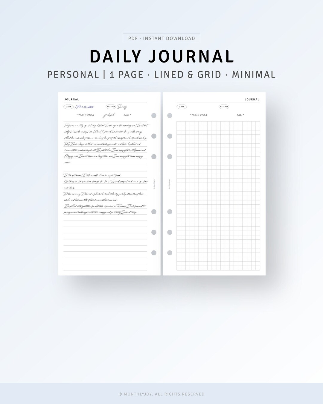 Personal, Daily Journal Planner Printable Memory Journal Diary, Writing ...