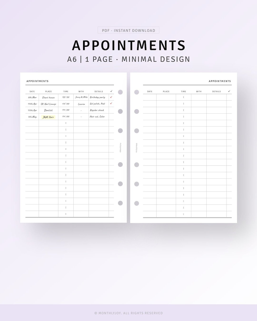 A6 Inserts, Appointment Tracker Printable, Doctor's Meeting ...
