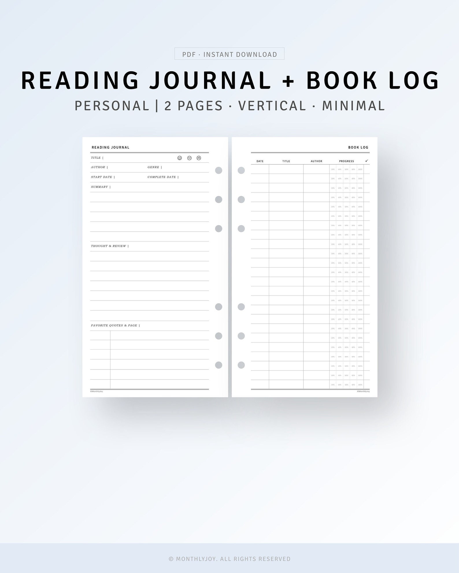 Personal Reading Journal Printable Book Review Journal - Etsy