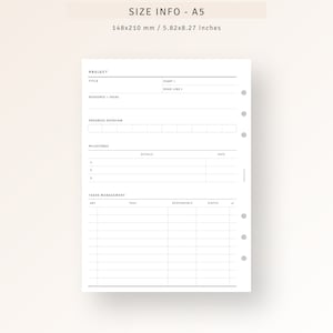 A5 Inserts, Project Planner Tracker Printable Project Management Sheet ...