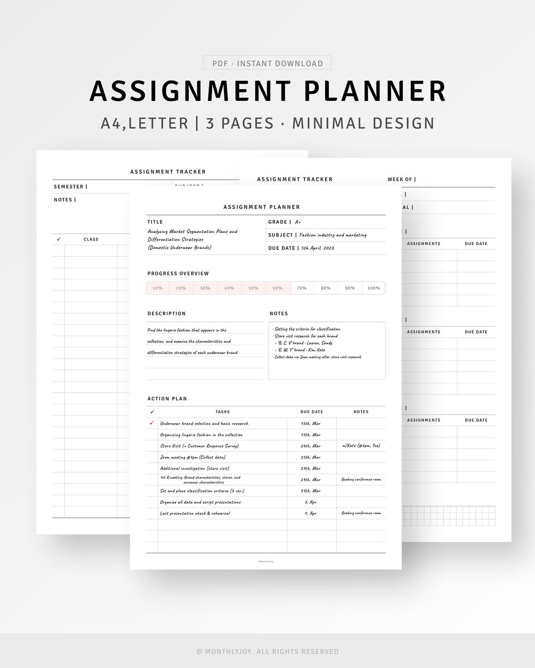 Assignment Planner Printable A4/letter Inserts PDF, Student Homework ...
