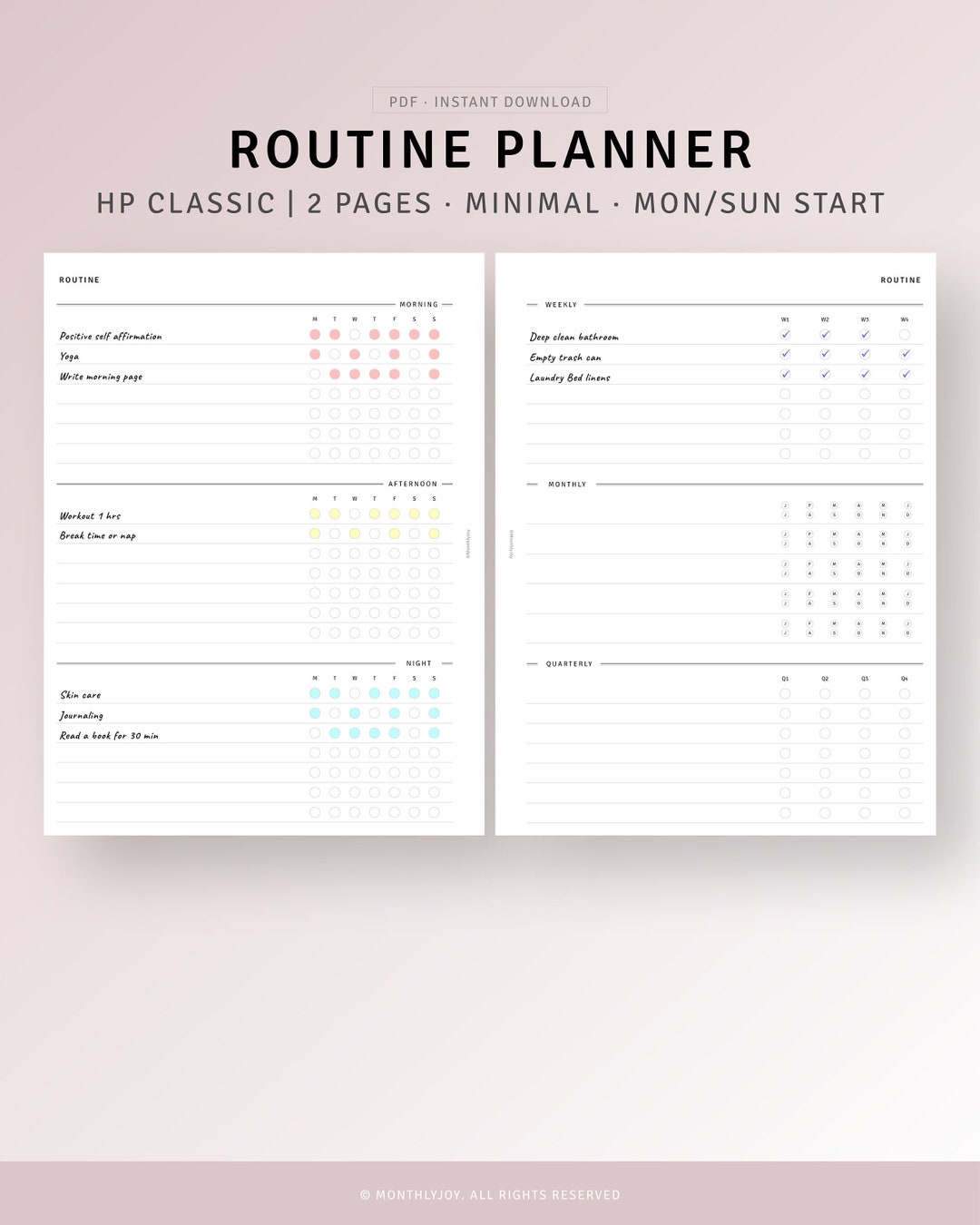 Routine Planner Printable HP Classic Inserts, Morning Night Routine ...