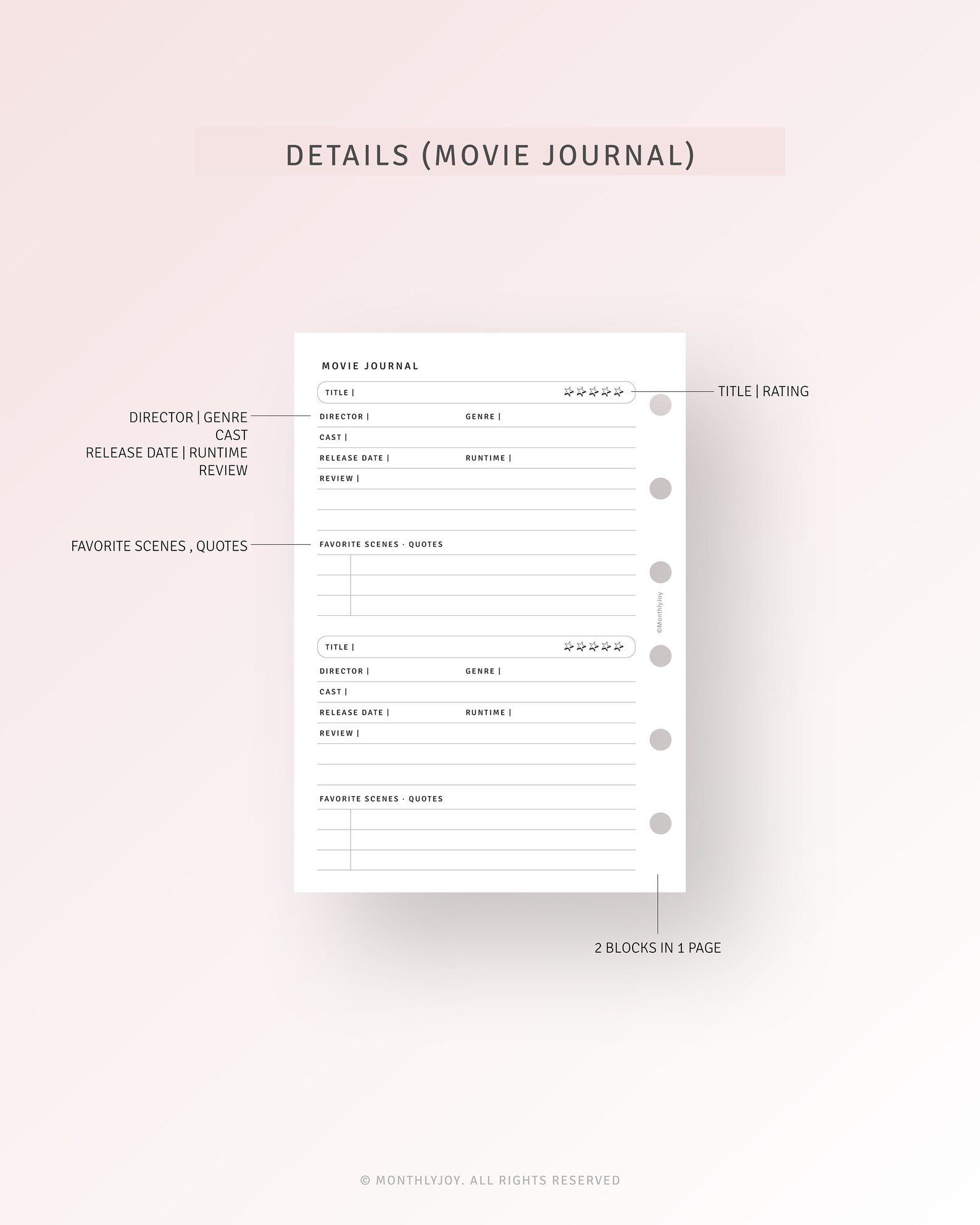 Movie Journal Printable Movie Tracker Pocket Plus Inserts - Etsy