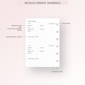 Movie Journal Printable Movie Tracker Pocket Plus Inserts, TV Series ...