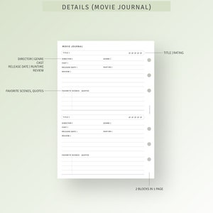 Printable Movie Journal Tracker Personal Wide Inserts, TV Series Review ...