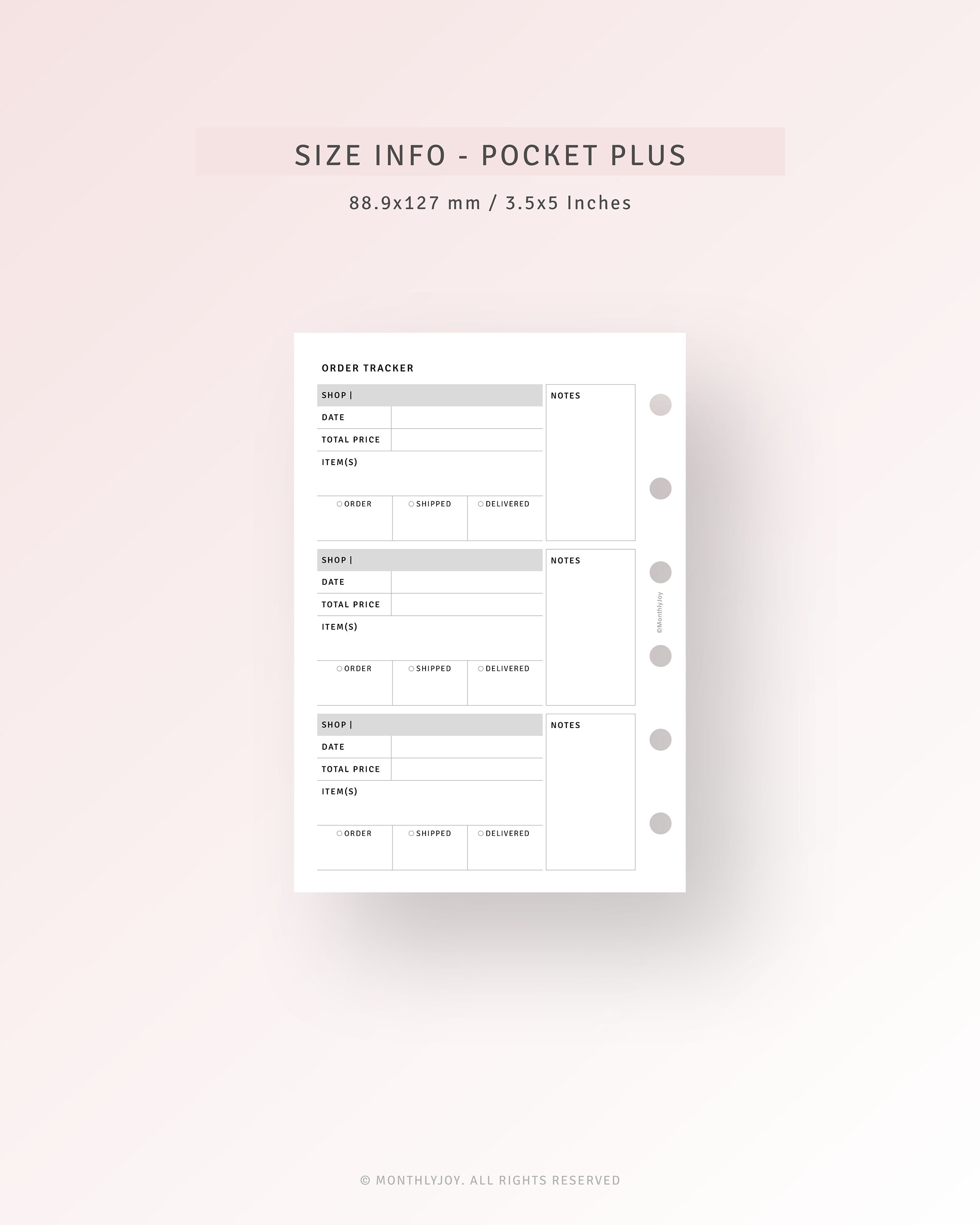 Order Tracker Printable Pocket Plus Planner Inserts, Online Shopping ...