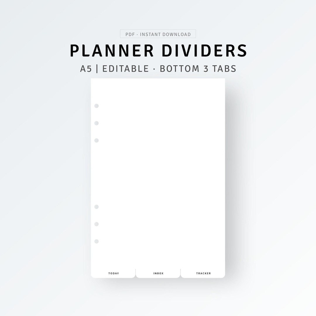 A5 Size | Printable Planner Dividers, Planner Bottom 3 Tabs Template ...