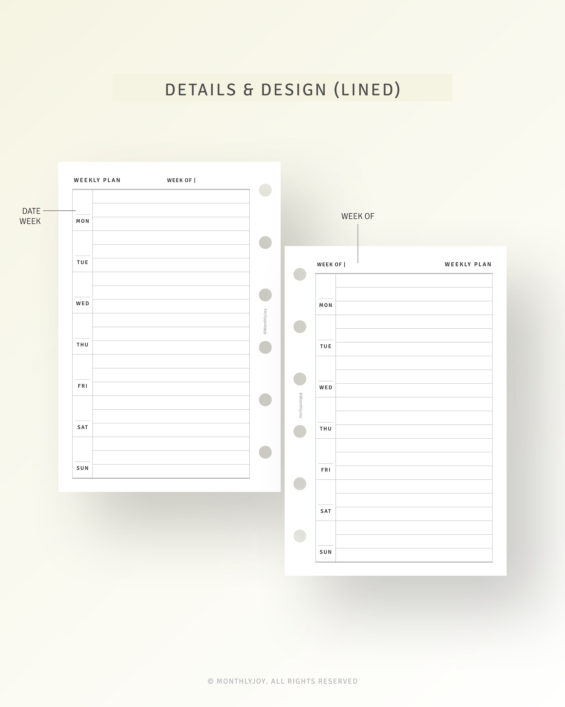 Week on 1 Page Printable Pocket Inserts PDF, Weekly Planner Bundle for ...