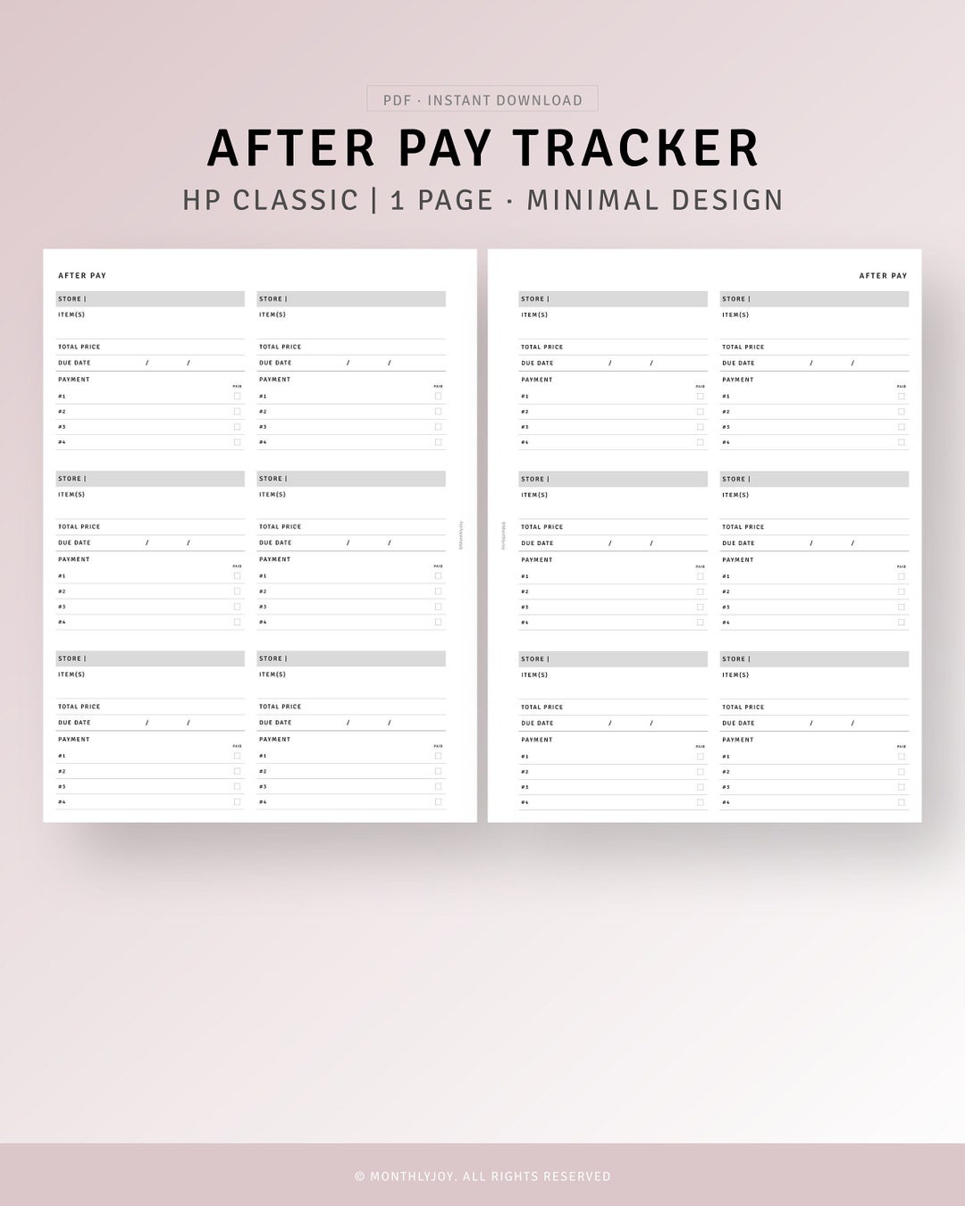 After Pay Tracker HP Classic Printable Inserts, Spending Tracker ...