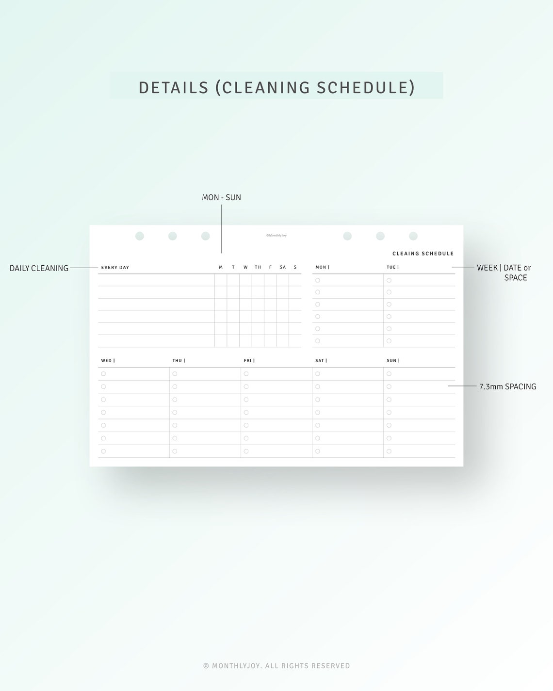 Zone Cleaning Schedule Printable Half-letter Inserts Weekly - Etsy