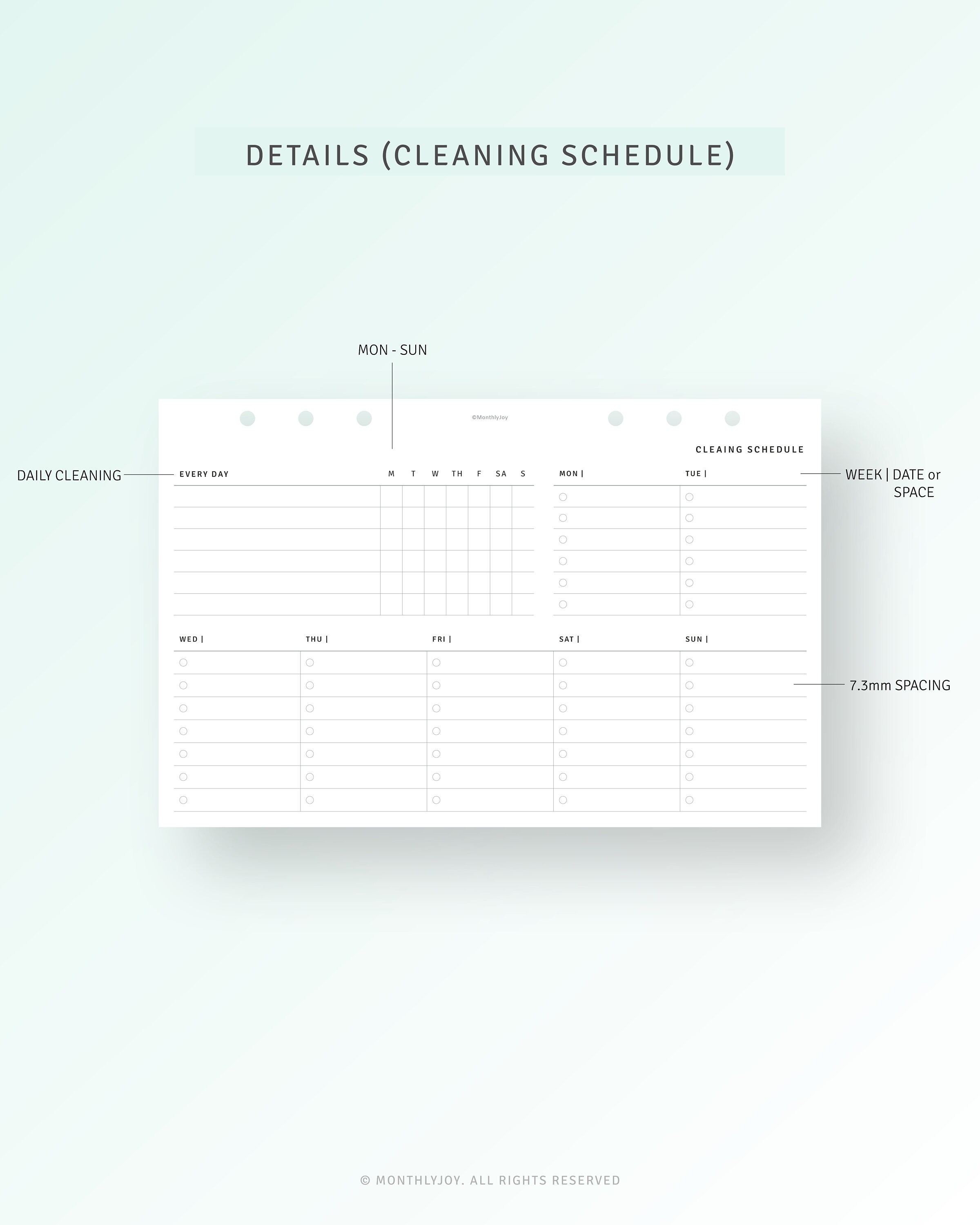 Zone Cleaning Schedule Printable Half-letter Inserts Weekly - Etsy