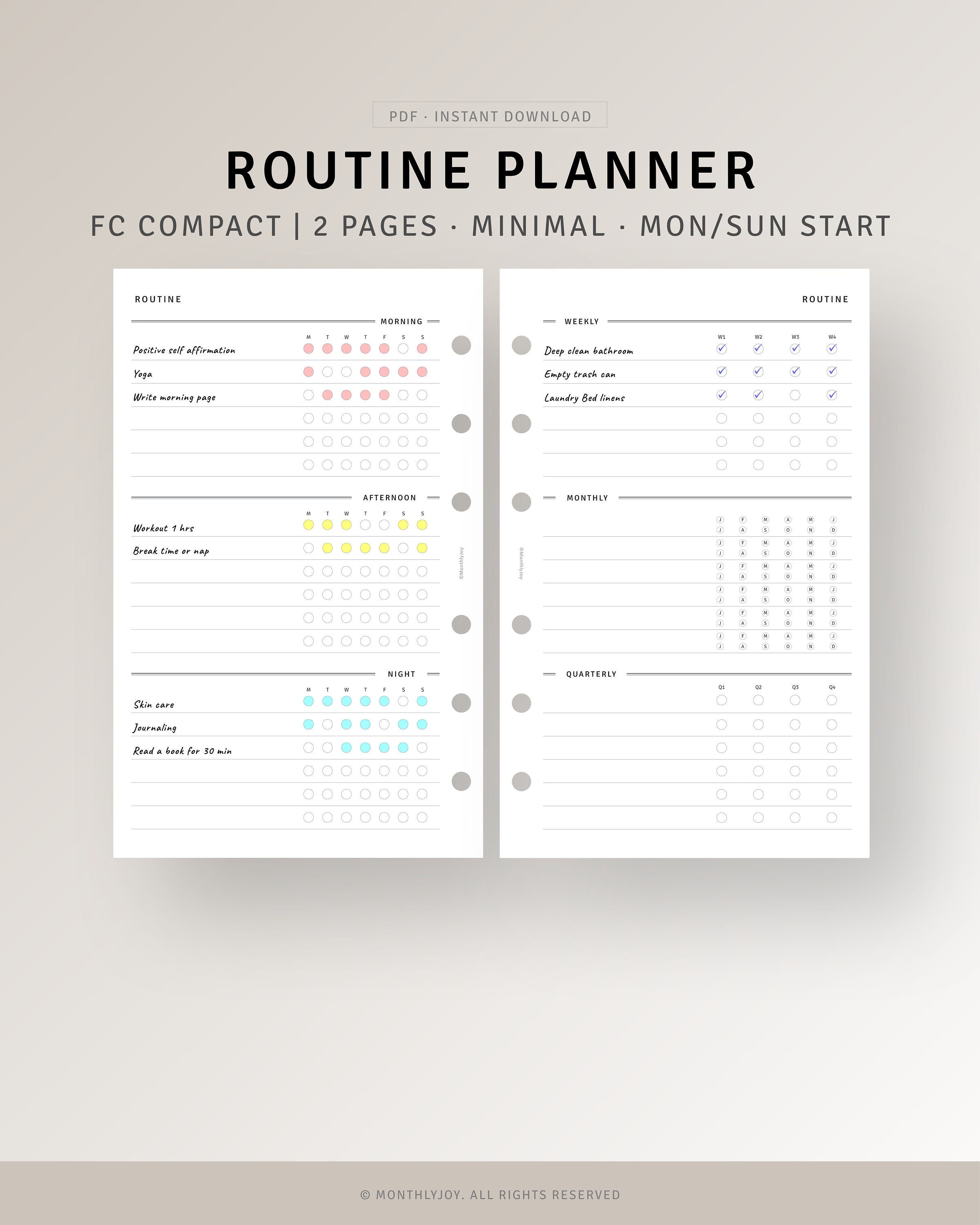 Routine Planner Printable FC Compact Inserts Monthly Routine - Etsy