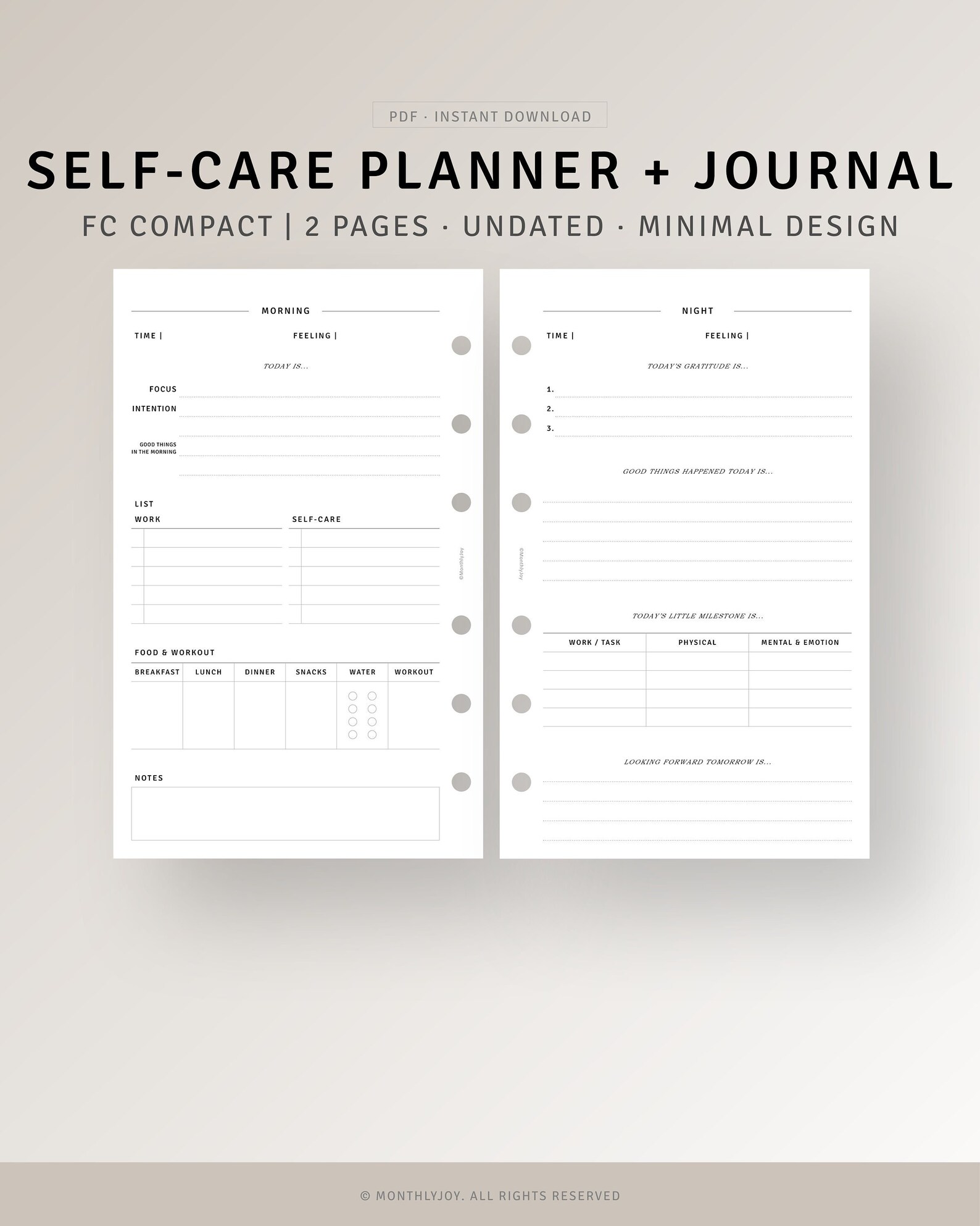 Self-care Planner FC Compact Inserts Printable Daily - Etsy