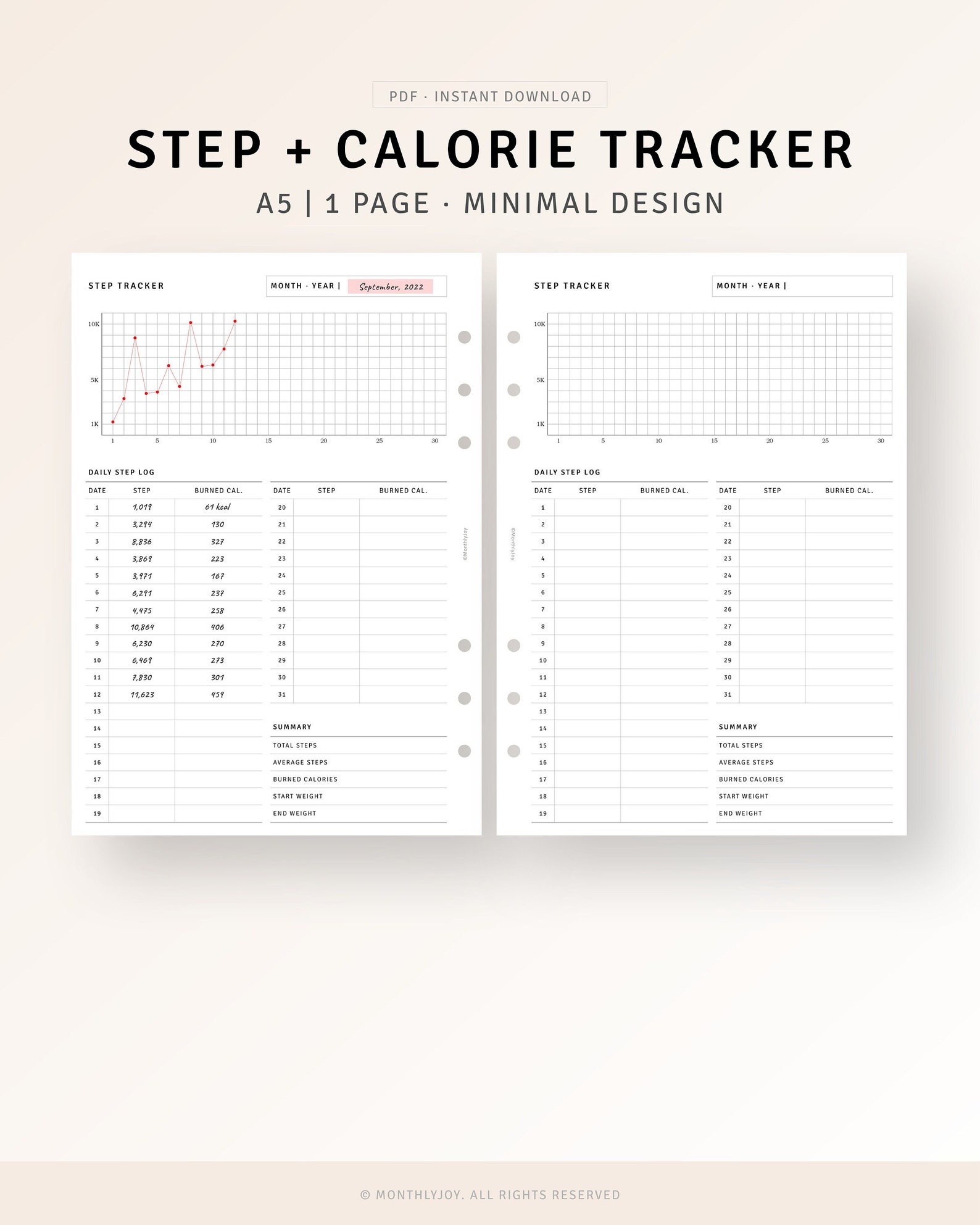 Step Tracker Printable A5 Inserts Weight Loss Tracker - Etsy