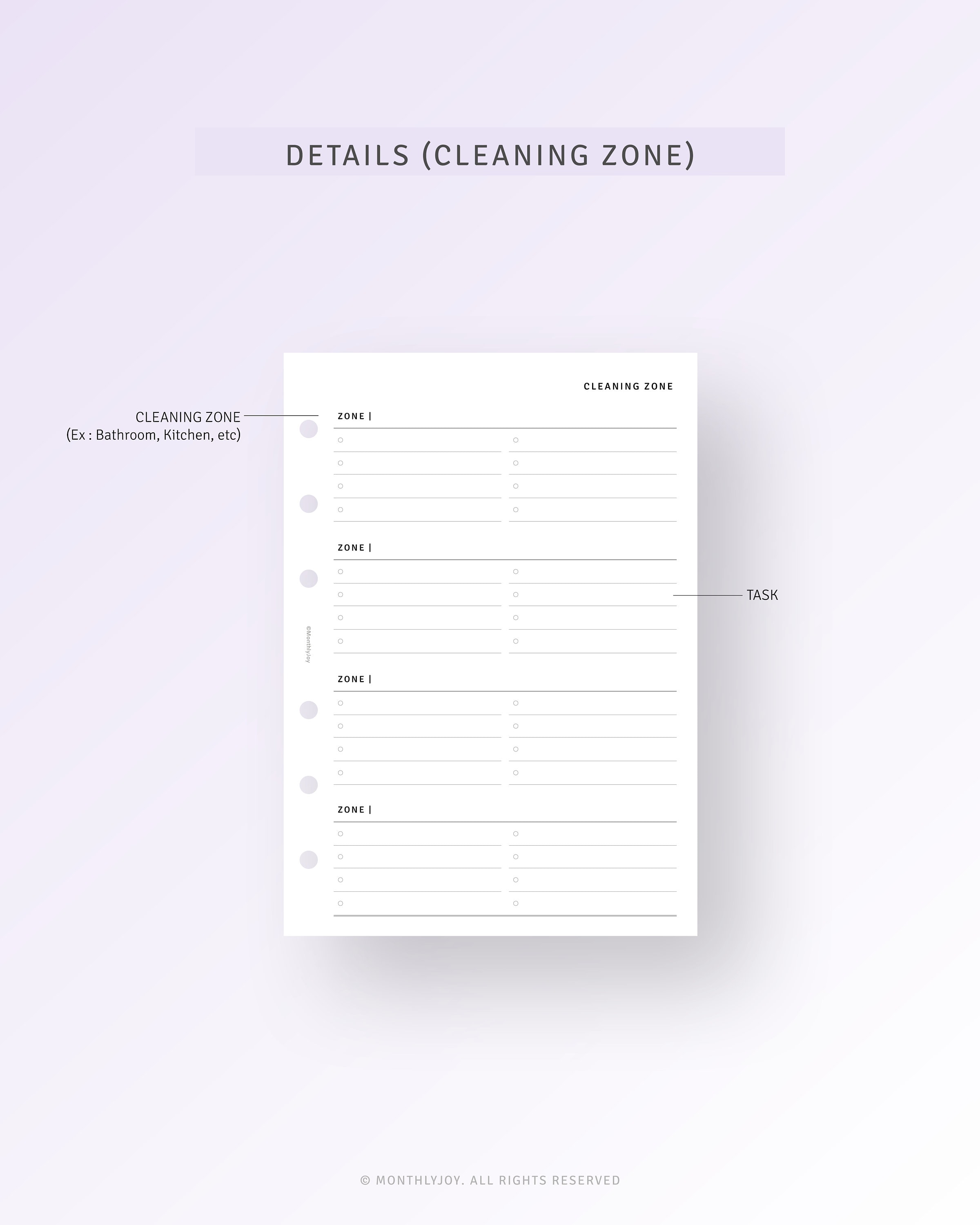 Household Cleaning Schedule Printable A6 Inserts, House Zone Cleaning ...