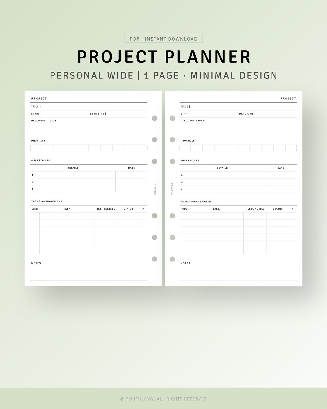 Project Planner Printable Personal Wide Inserts, Activity Log, Project ...