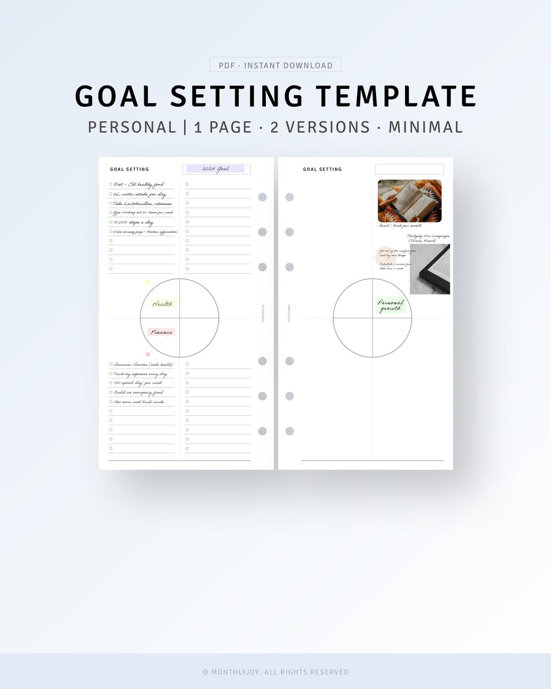 Goal Setting Template Printable Personal Inserts, New Year Vision Board ...