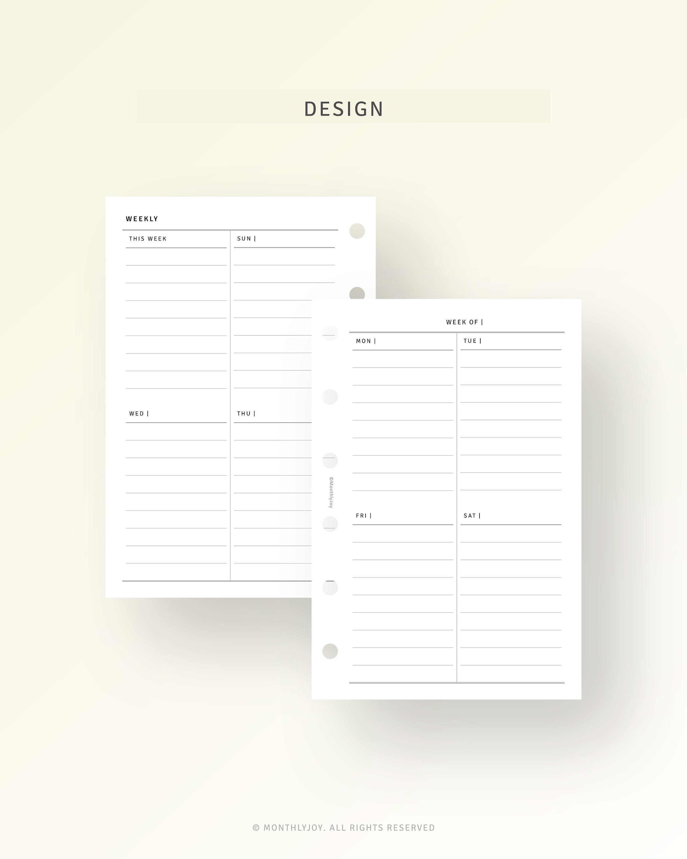 Weekly Planner Pages Pocket Planner Printable Week on Two Pages ...