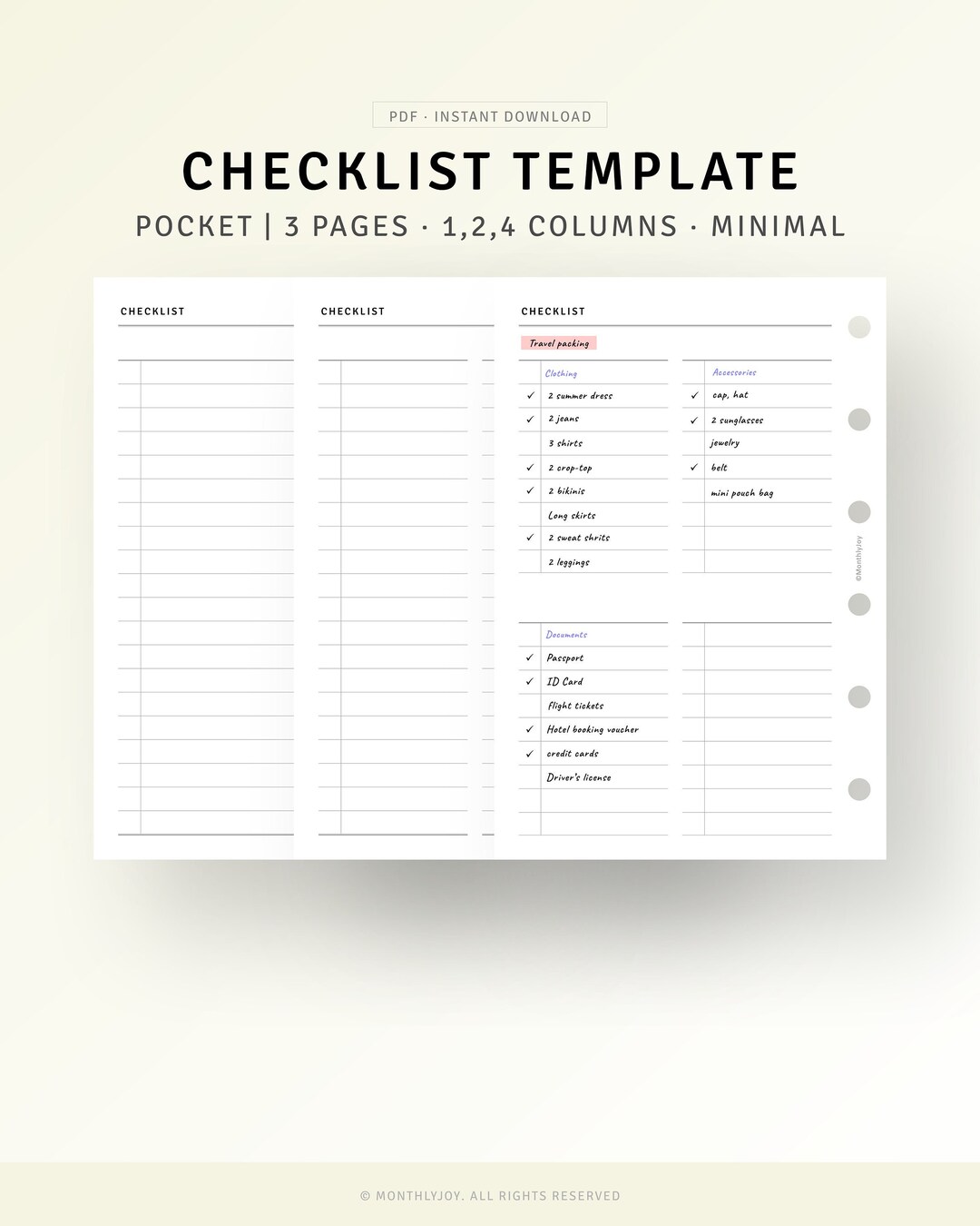 Task List Template Printable Pocket Planner Inserts, to Do List, Travel ...