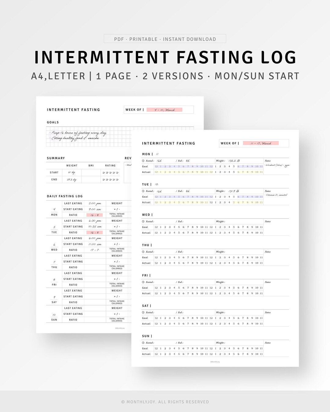 Intermittent Fasting Tracker Printable A4/letter Ring Inserts, Keto ...