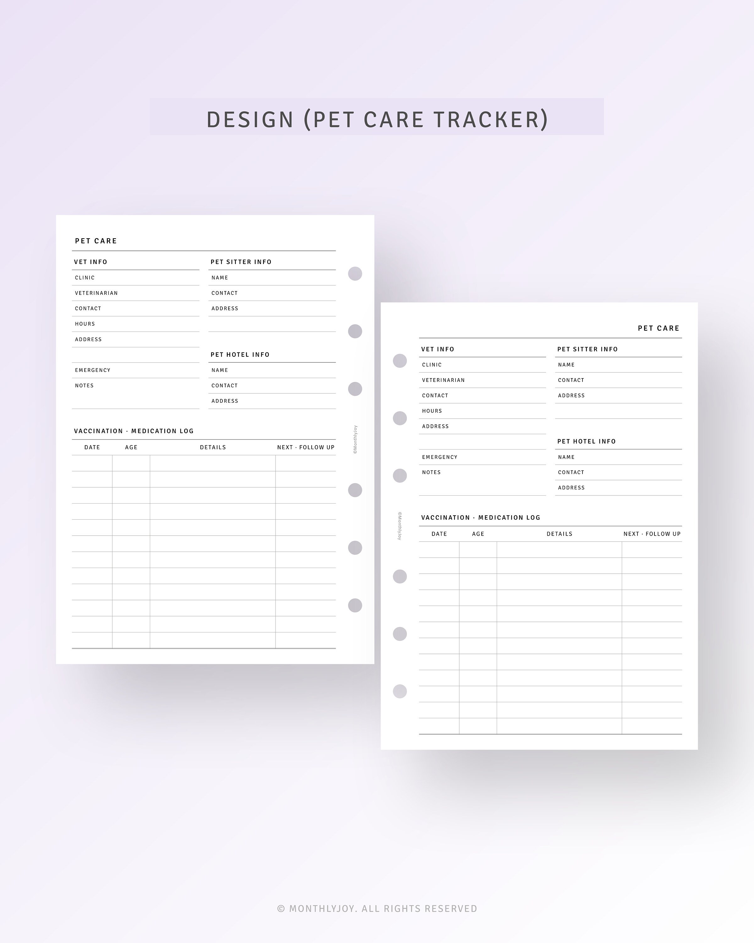 Pet Planner Printable A6 Ring, Puppy Health Information Organizer ...