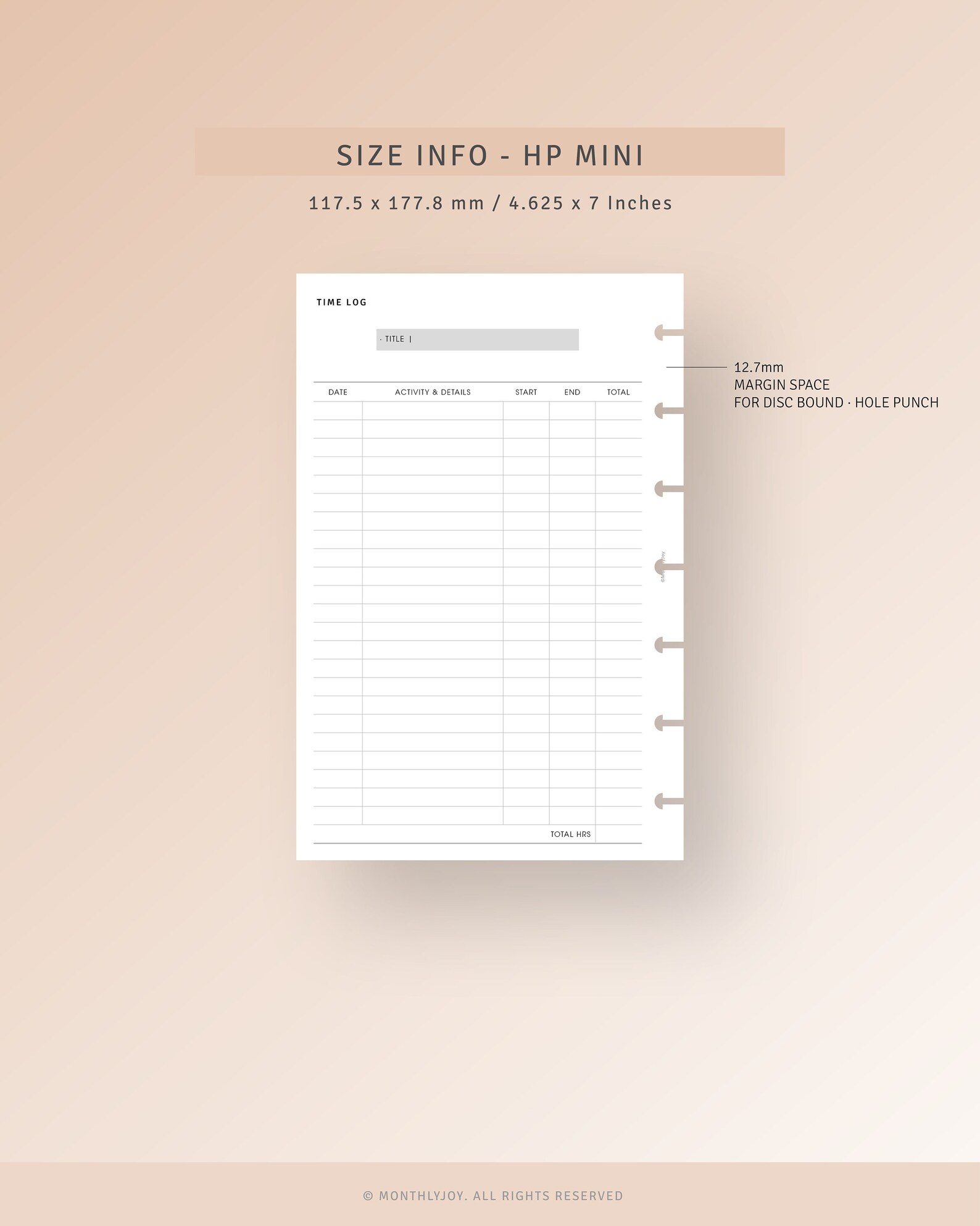 Time Log Tracker Printable HP Mini Inserts Work Hours Log - Etsy