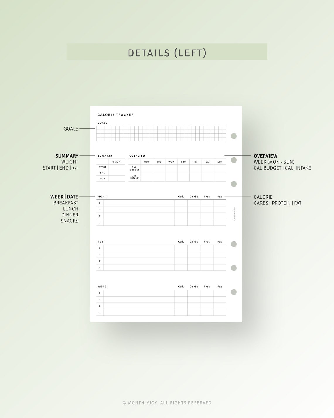 Calorie Tracker Printable Personal Wide Ring Weight Loss - Etsy