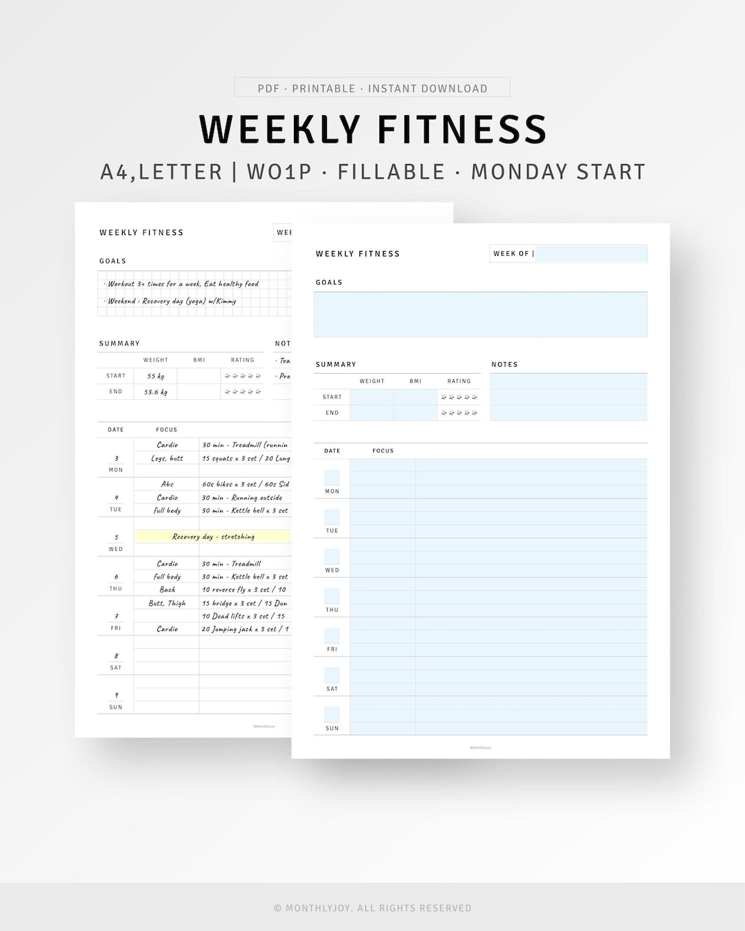 Workout Tracker Printable Fitness Journal A4/letter Size Inserts ...