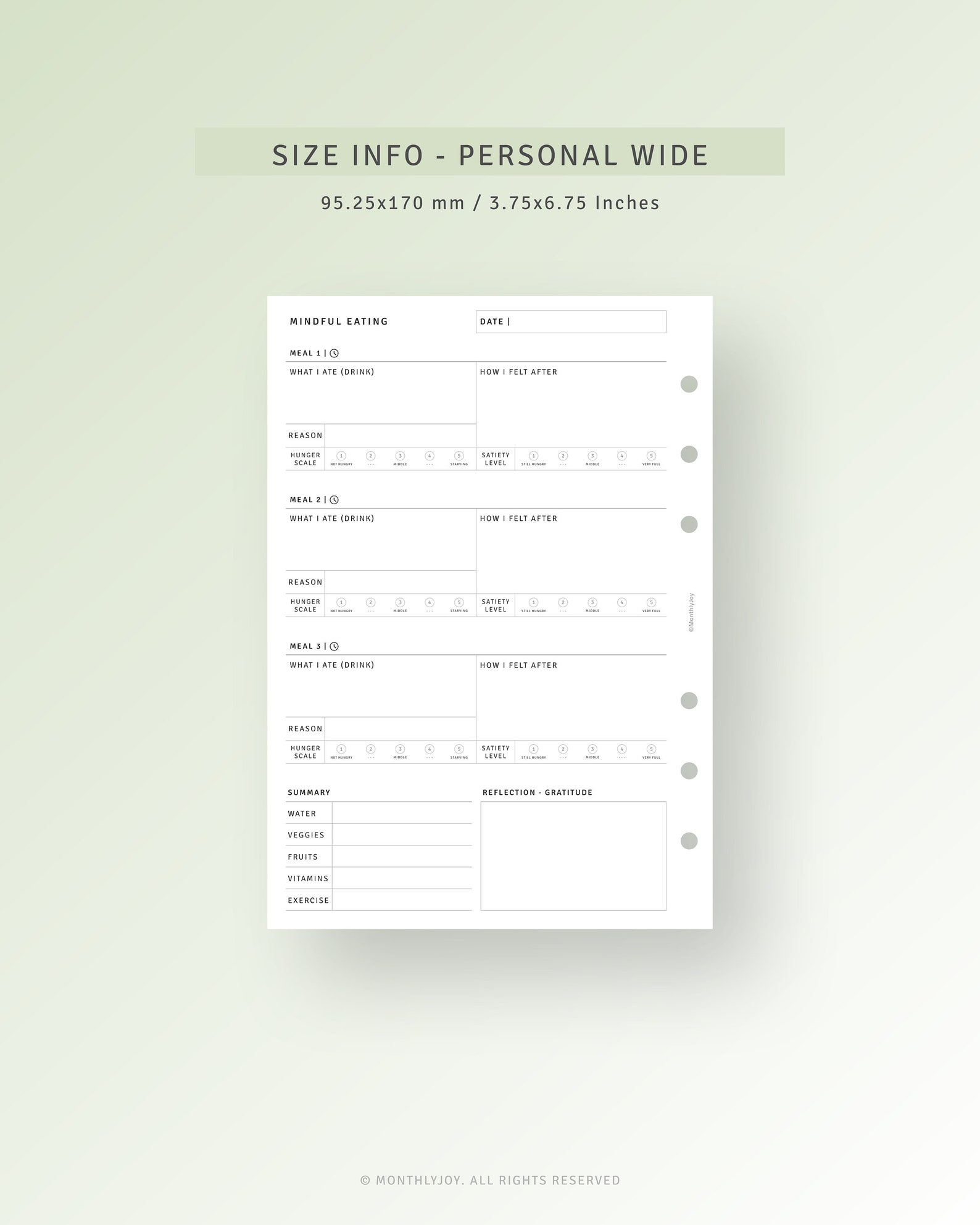 Mindful Eating Journal Printable Personal Wide Food Tracker, Intuitive ...