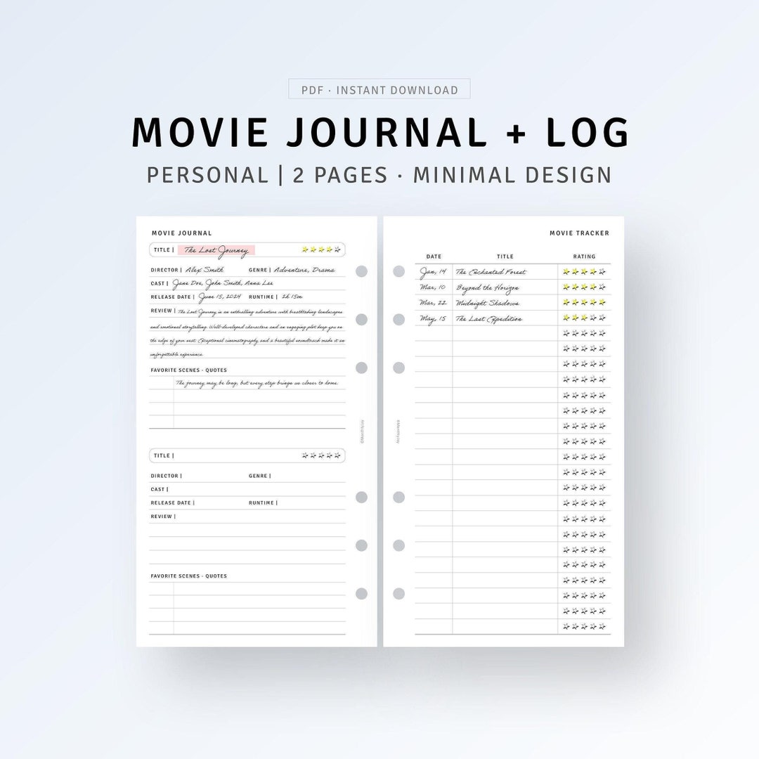 Personal, Movie Tracker Movie Journal Printable TV Series Log, Cinema ...