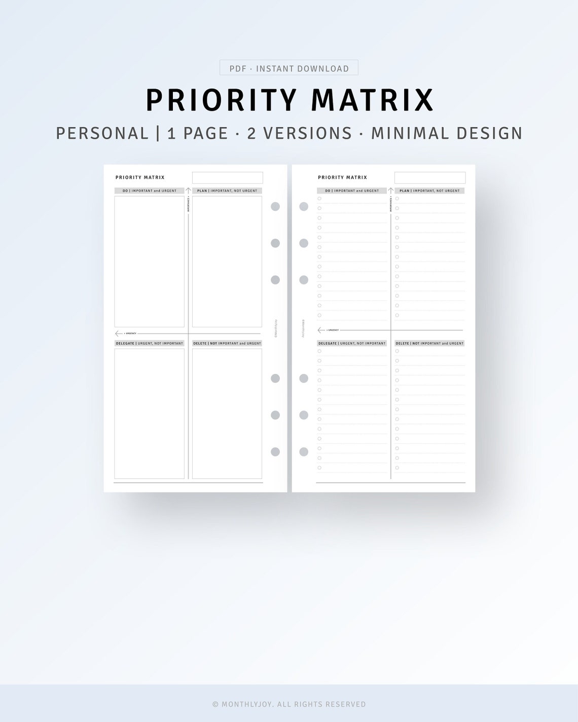 Personal Priority Matrix Printable Template Decision Matrix - Etsy