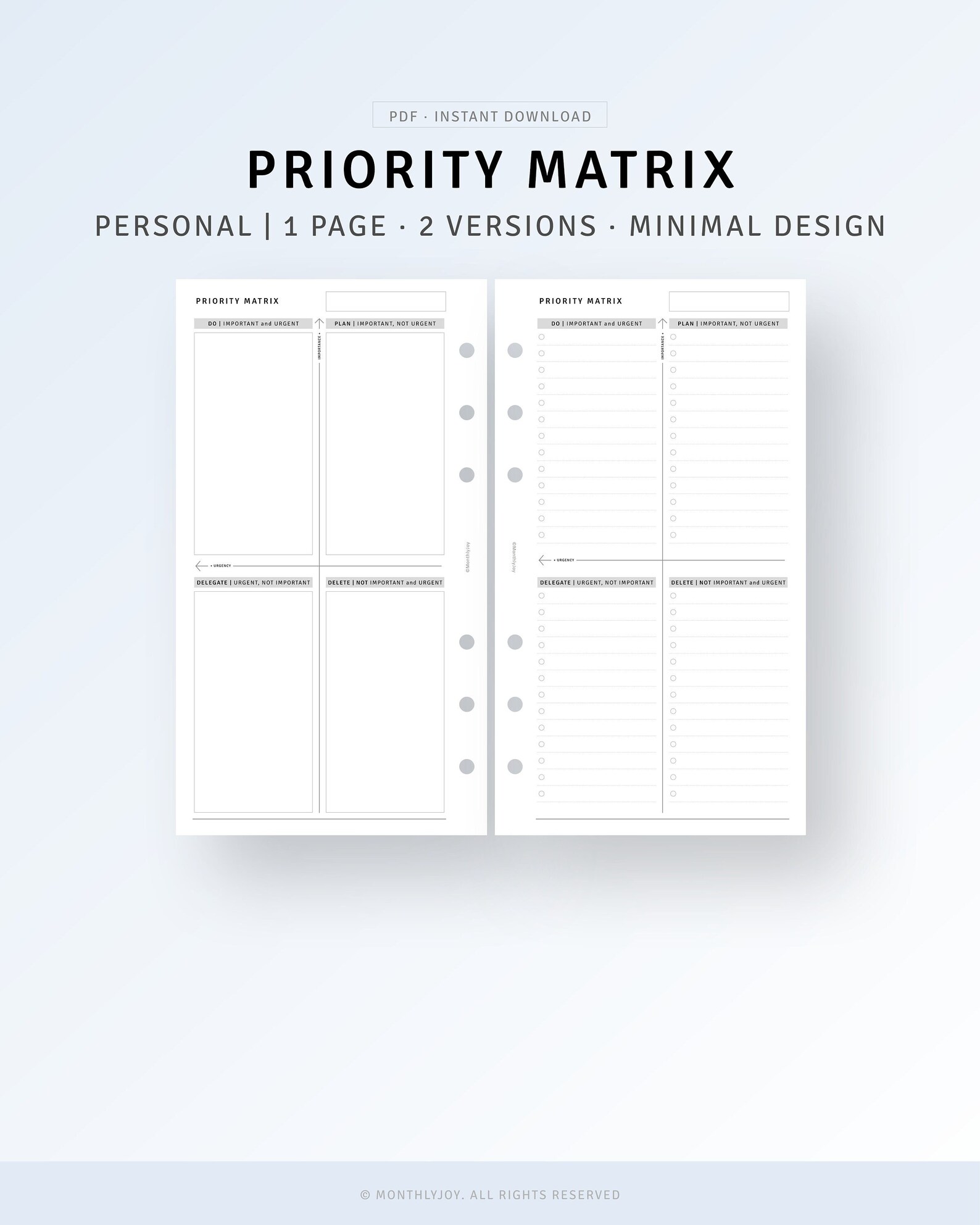 Personal Priority Matrix Printable Template Decision Matrix - Etsy