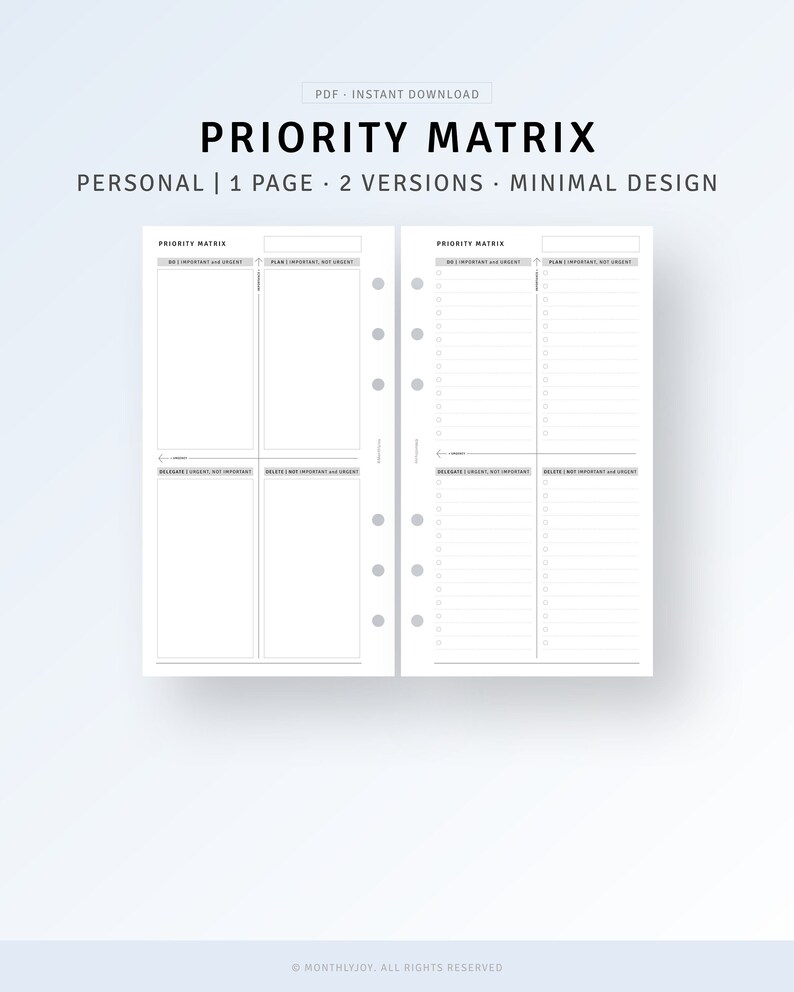 Personal Priority Matrix Printable Template Decision Matrix - Etsy
