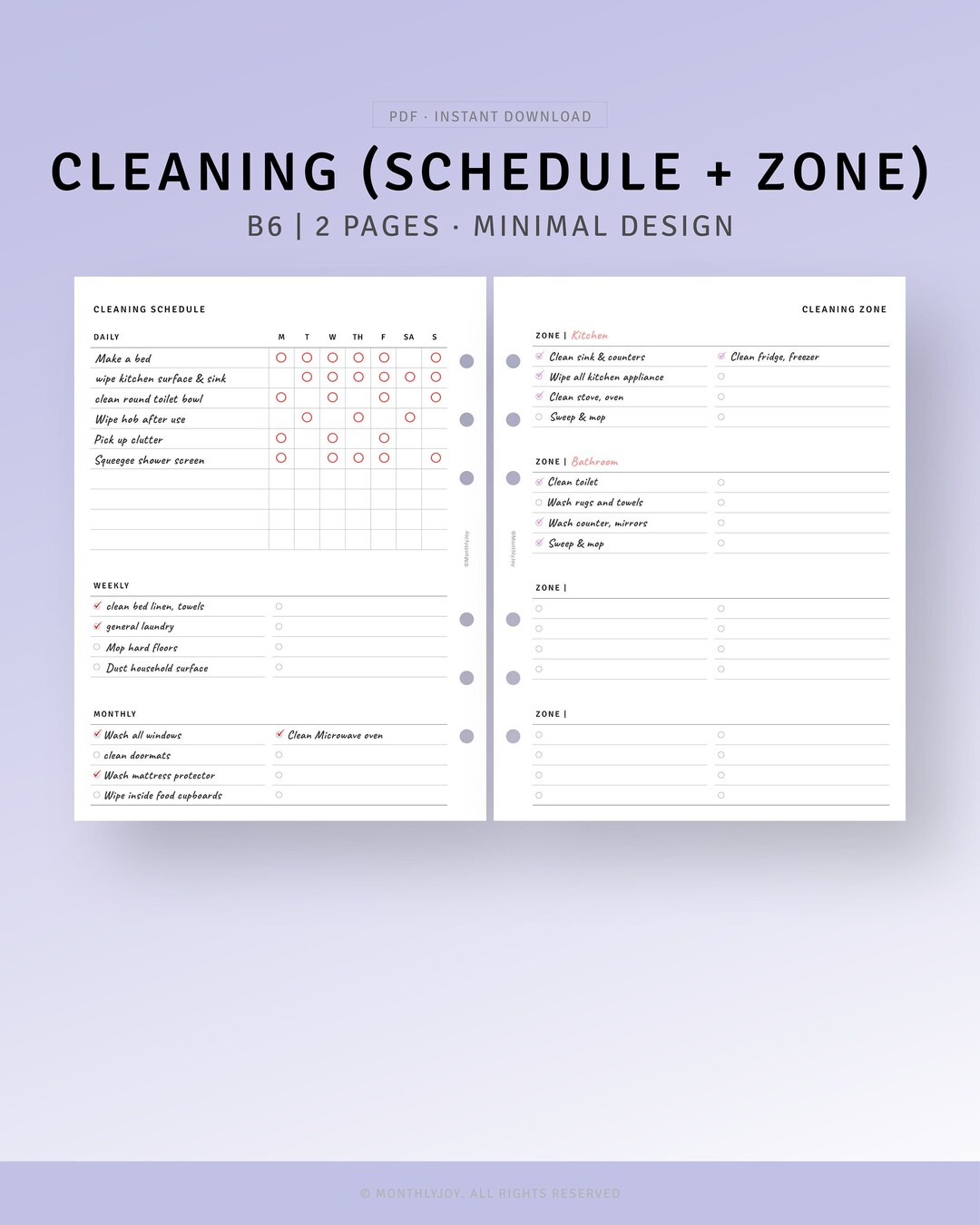 Household Planner Printable B6 Inserts, Cleaning Schedule Template PDF, Chore Chart, Zone ...