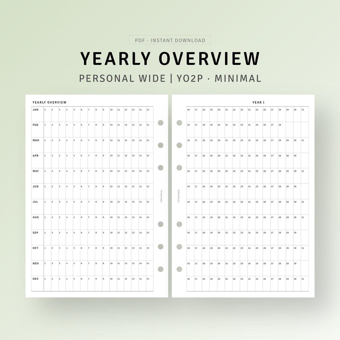 Yearly Planner Printable Year at A Glance, Yearly Agenda Overview ...