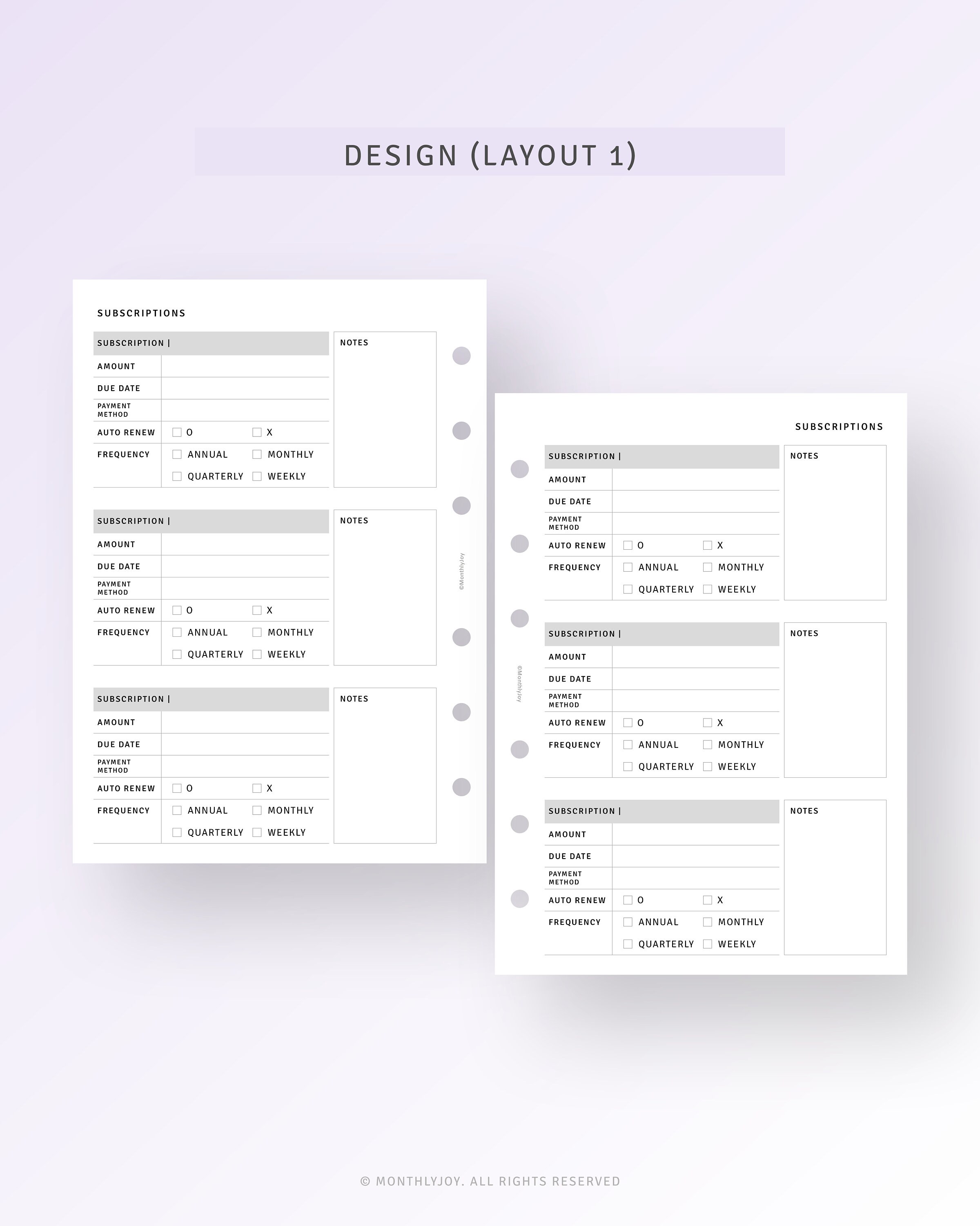 Subscription Tracker Printable Membership Log Template, Monthly Bill ...