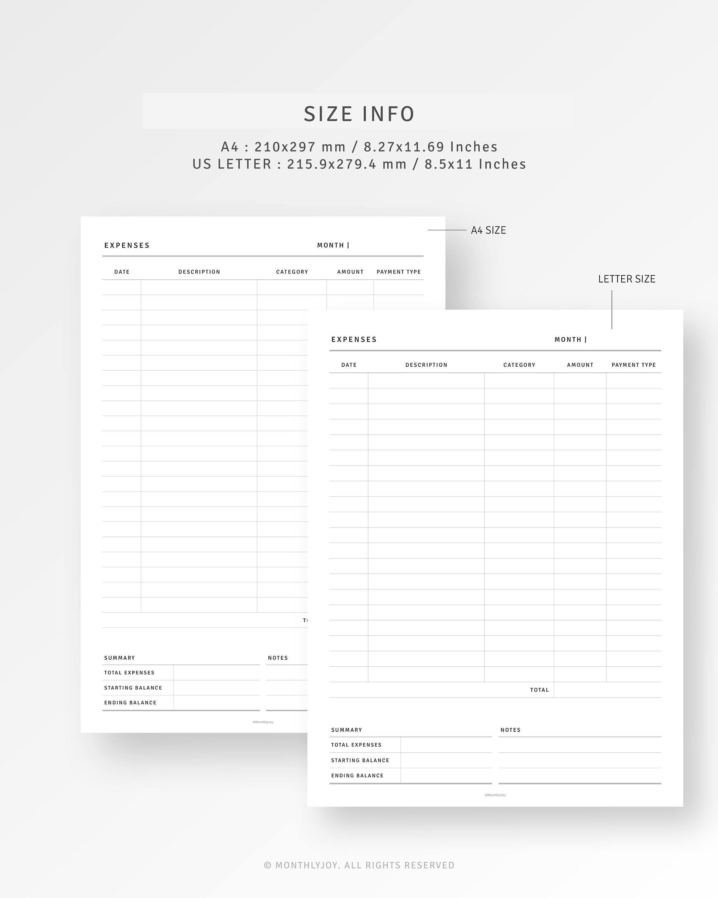 Expense Tracker A4/letter Planner Printable Monthly Expense - Etsy