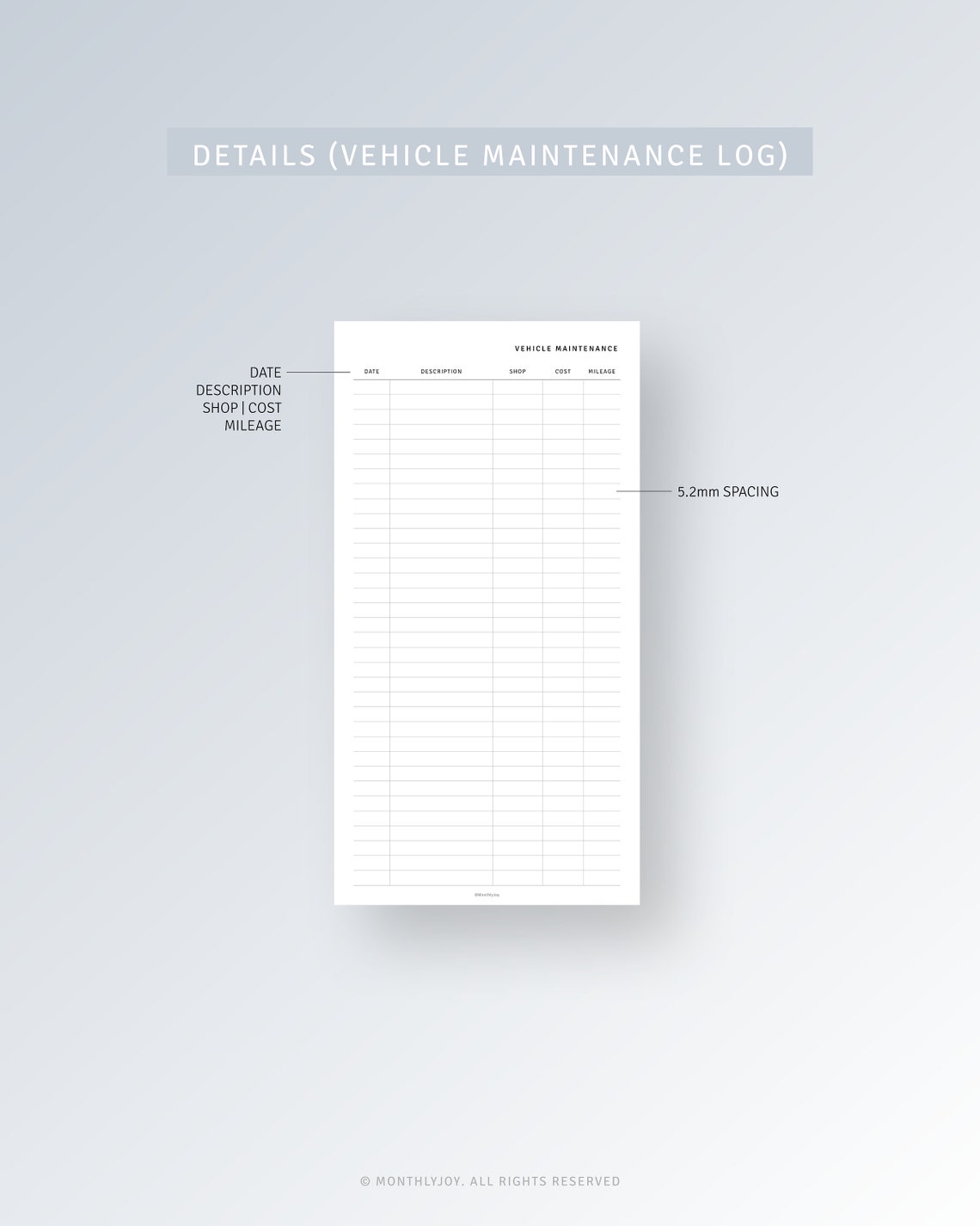 Car Maintenance Log Printable TN Standard Inserts Car Repair - Etsy