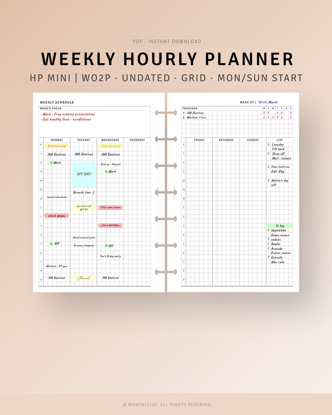 Weekly Schedule Organizer Printable HP Mini Inserts, Undated Weekly ...