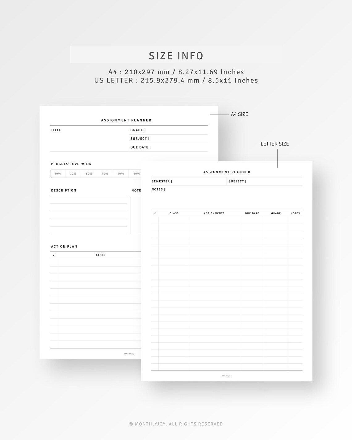 Assignment Planner Printable A4/letter Inserts PDF, Student Homework ...