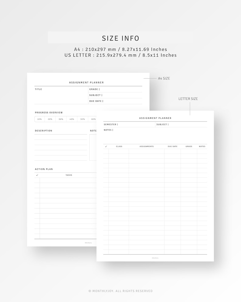 Assignment Planner Printable A4/letter Inserts PDF, Student Homework ...