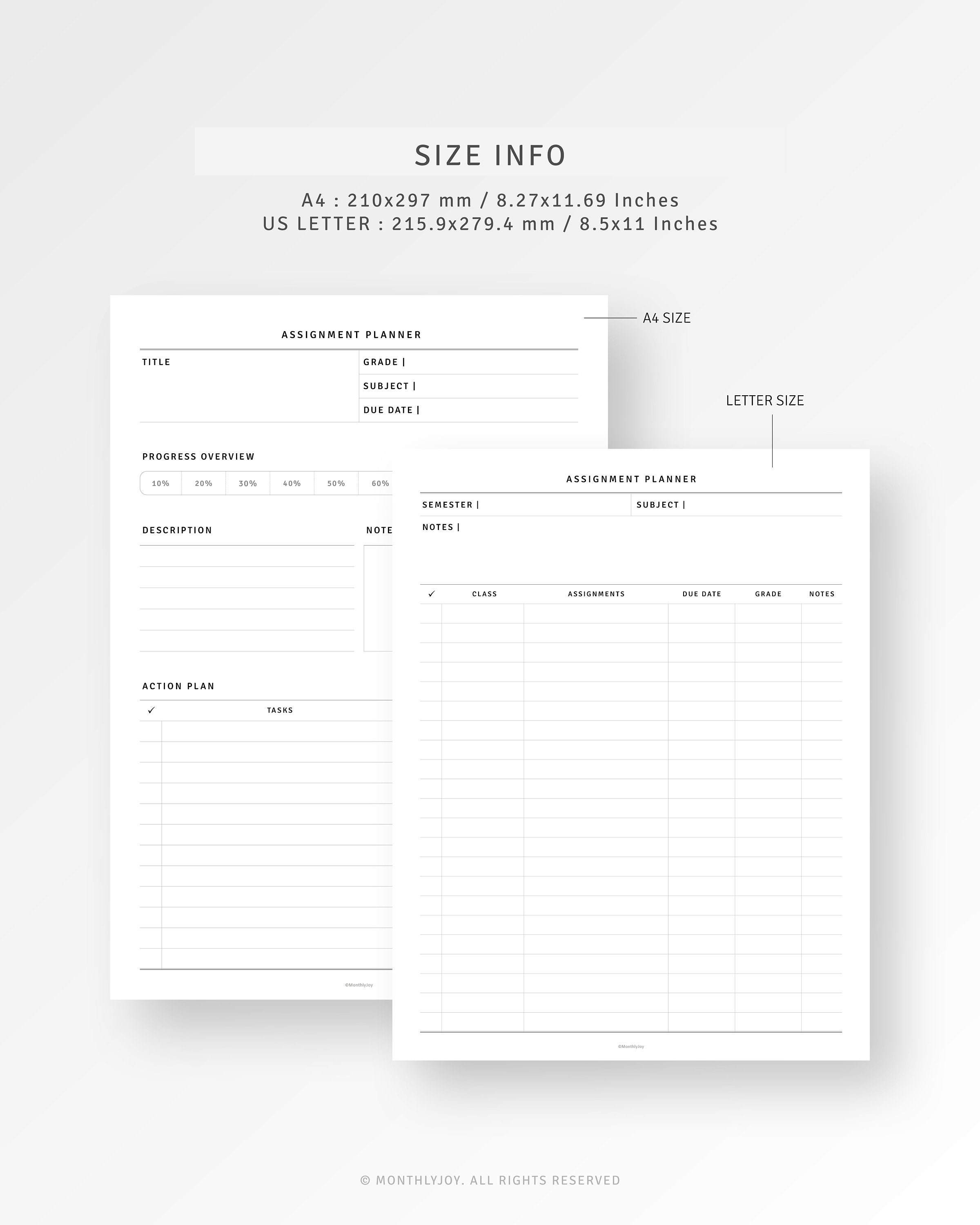 Assignment Planner Printable A4/letter Inserts PDF, Student Homework ...