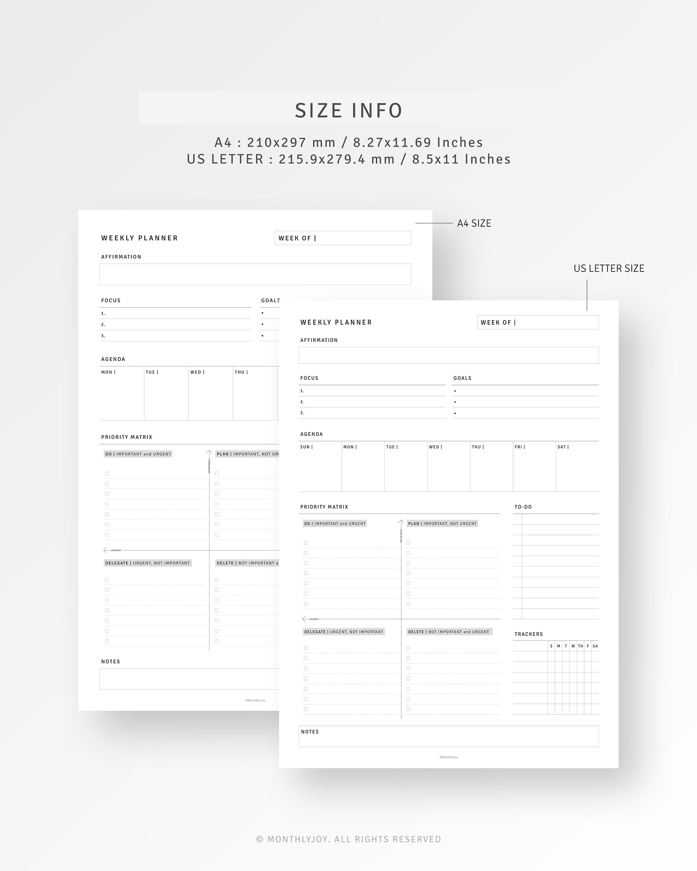 Weekly Planner + Priority Matrix Printable A4/letter Fillable Weekly ...