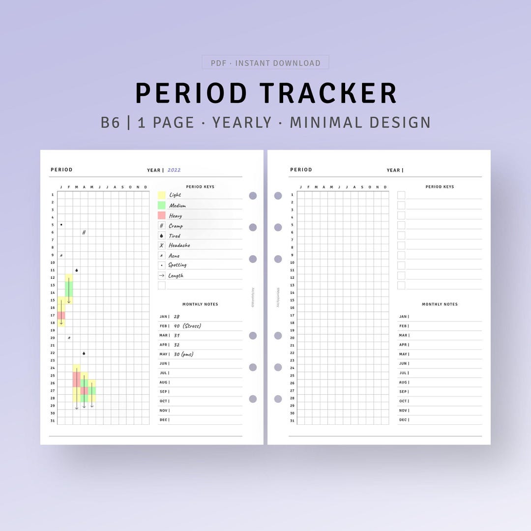 Period Tracker Printable Menstruation Log Tracker, Period Cycle Length ...