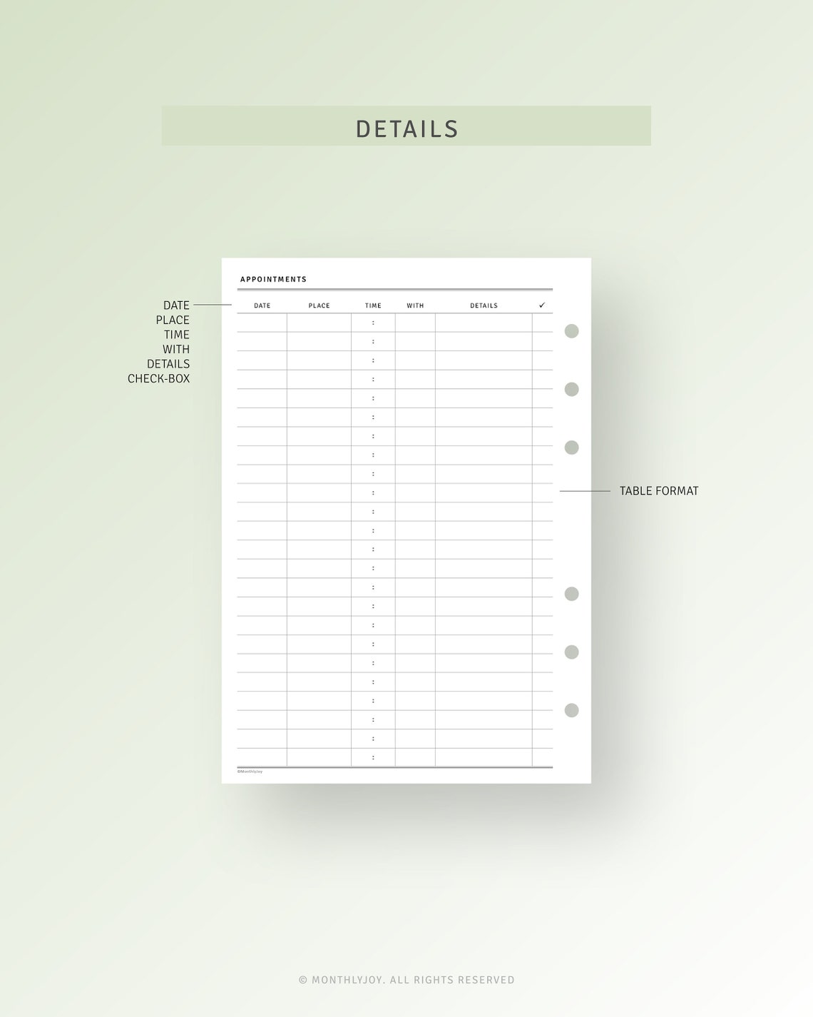 Appointment Tracker Printable Personal Wide Inserts | Etsy