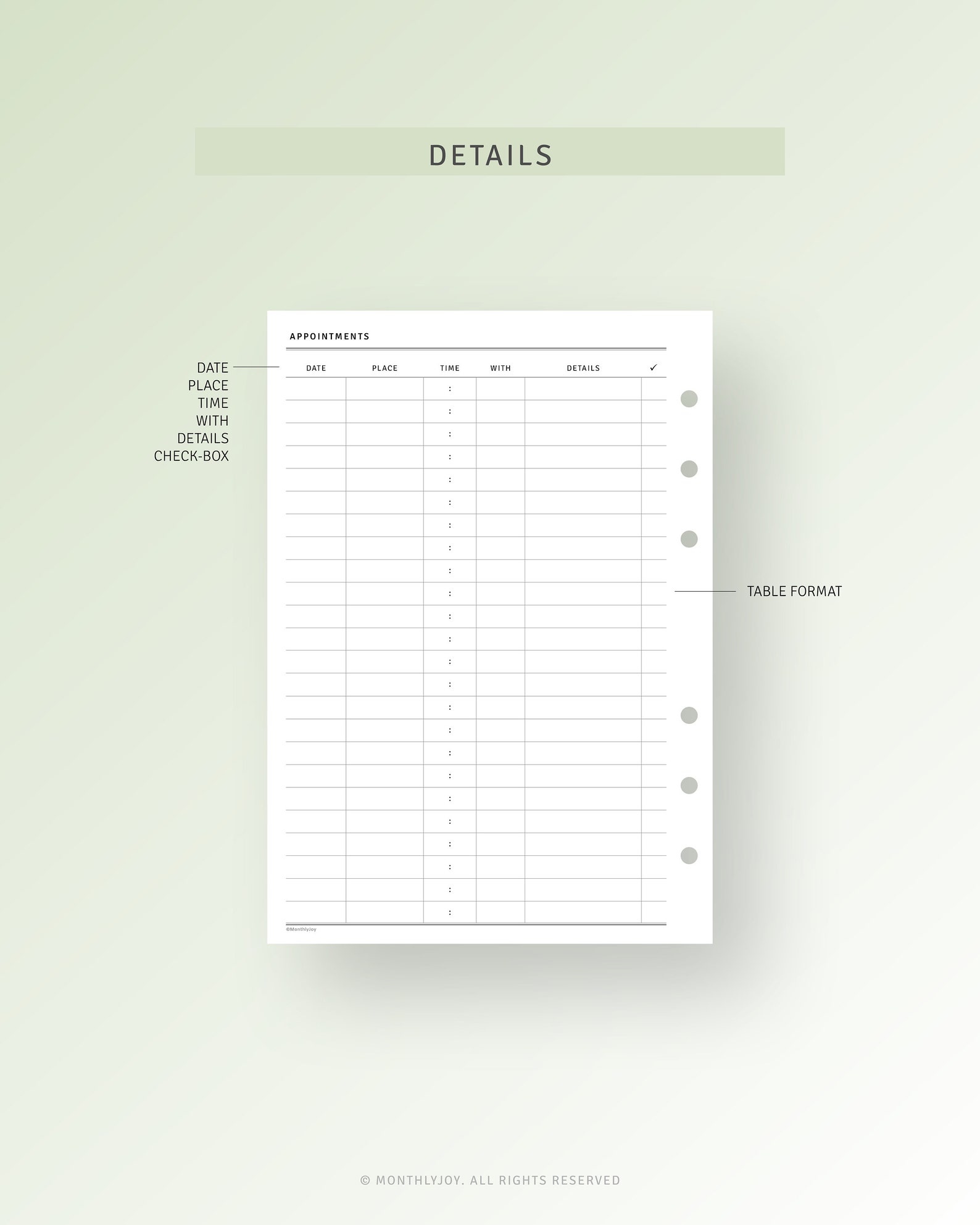 Appointment Tracker Printable Personal Wide Inserts | Etsy